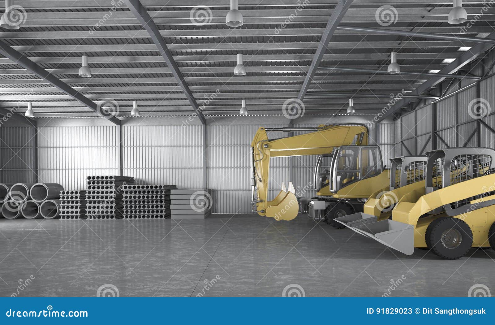 3d Rendering Warehouse with Tractor and Logistic Concept and Material ...