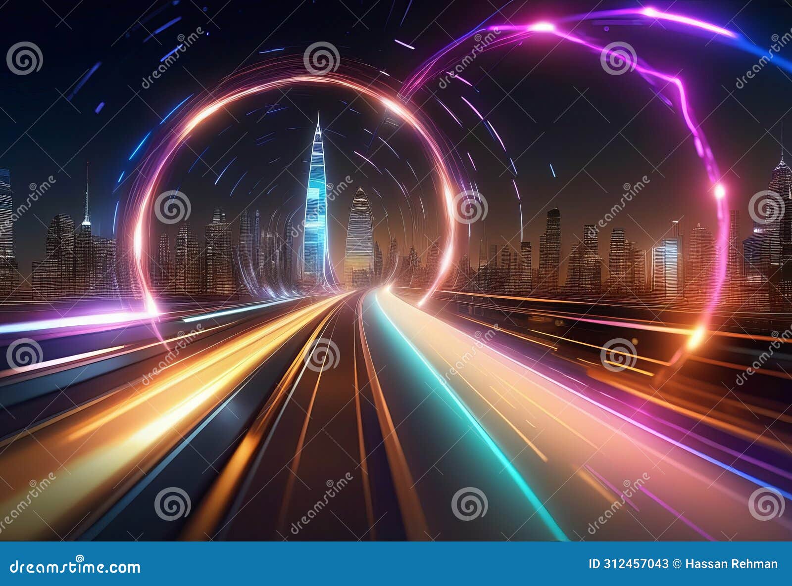 3D Rendering of Warp Speed in Hyper Loop with Blur Light from Buildings ...