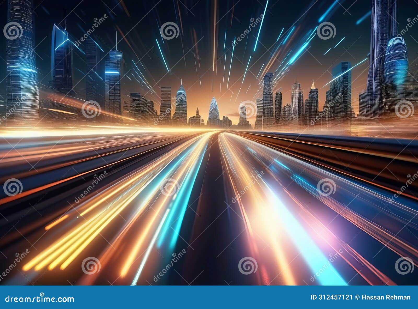 3D Rendering of Warp Speed in Hyper Loop with Blur Light from Buildings ...