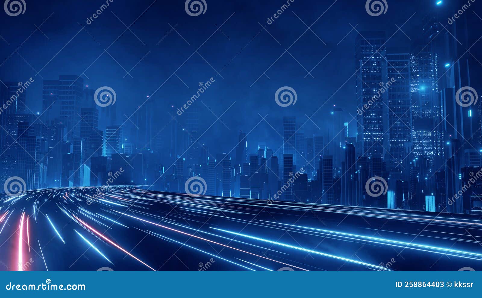 Warp Speed in Hyper Loop with Blur Light from Buildings` Lights in Mega ...