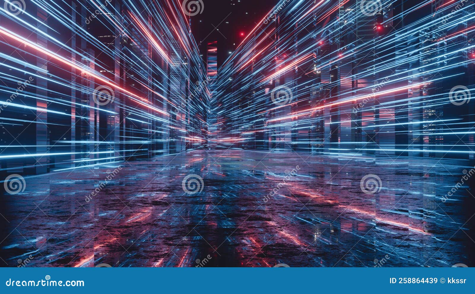 Warp Speed in Hyper Loop with Blur Light from Buildings` Lights in Mega ...