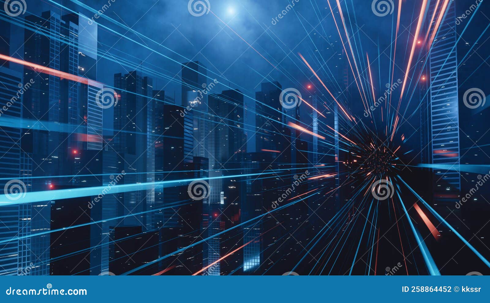 Warp Speed in Hyper Loop with Blur Light from Buildings` Lights in Mega ...