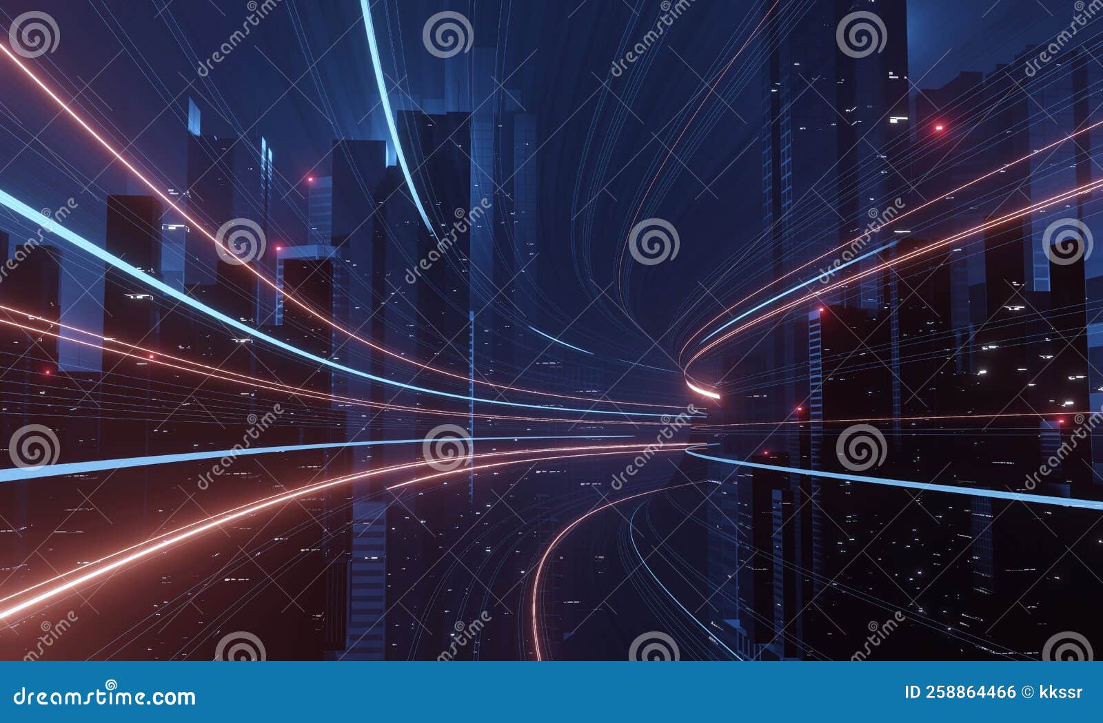 Warp Speed in Hyper Loop with Blur Light from Buildings` Lights in Mega ...