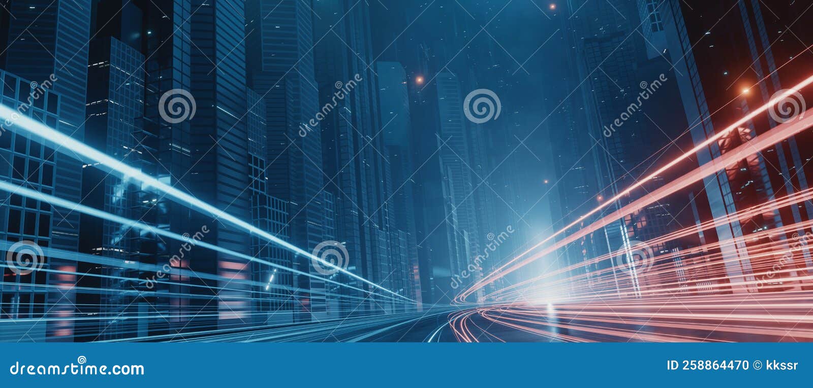 Warp Speed in Hyper Loop with Blur Light from Buildings` Lights in Mega ...