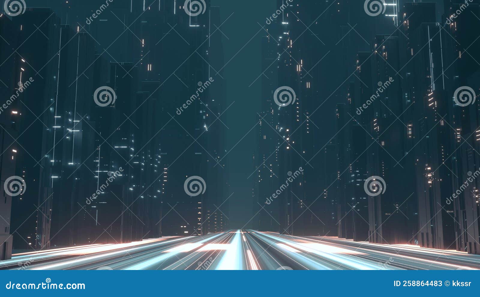 Warp Speed in Hyper Loop with Blur Light from Buildings` Lights in Mega ...