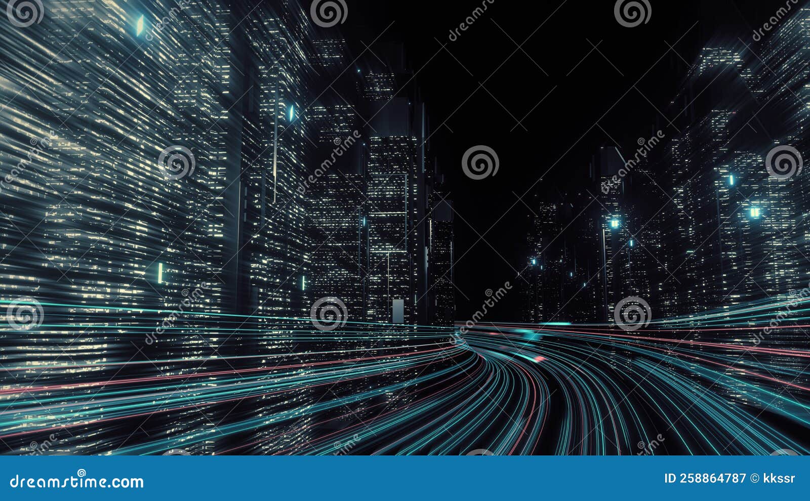 Warp Speed in Hyper Loop with Blur Light from Buildings` Lights in Mega ...