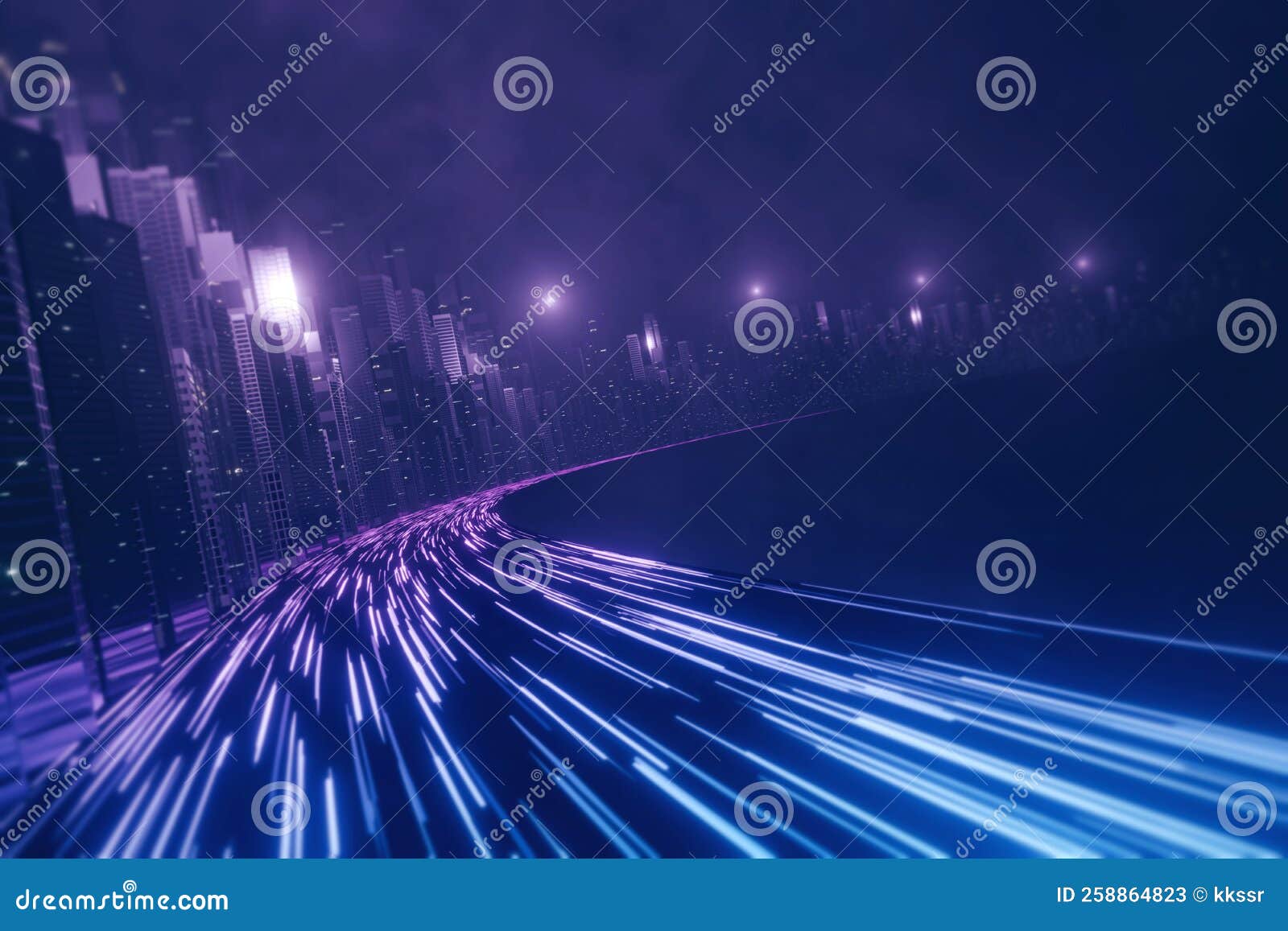 Warp Speed in Hyper Loop with Blur Light from Buildings` Lights in Mega ...