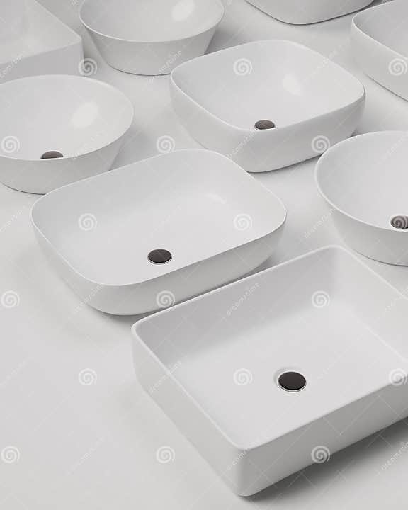 3d Rendering of Wash Basins. Flat Lay Stock Illustration - Illustration ...