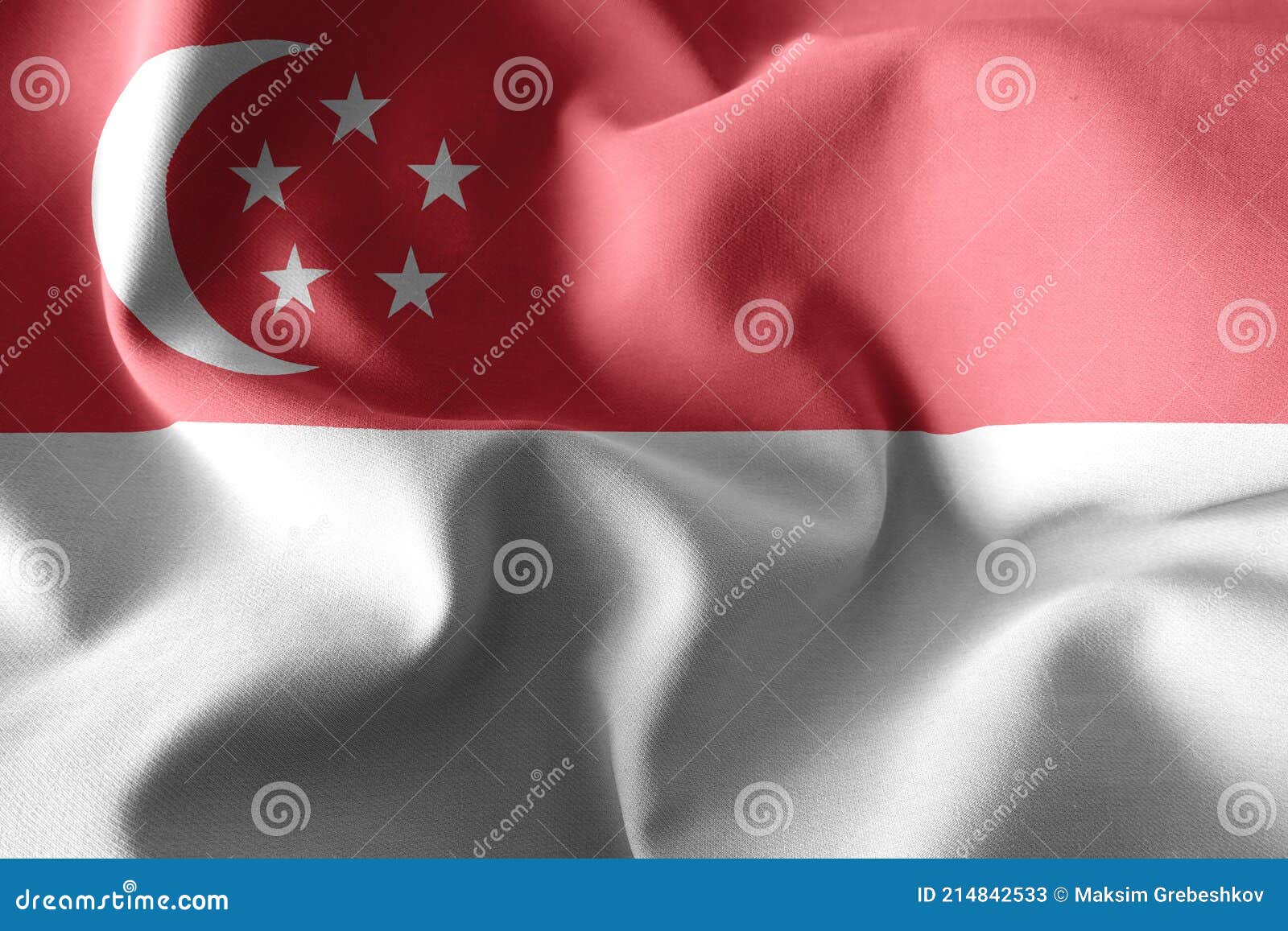 3d Rendering Waving Silk Flag of Singapore Stock Illustration ...