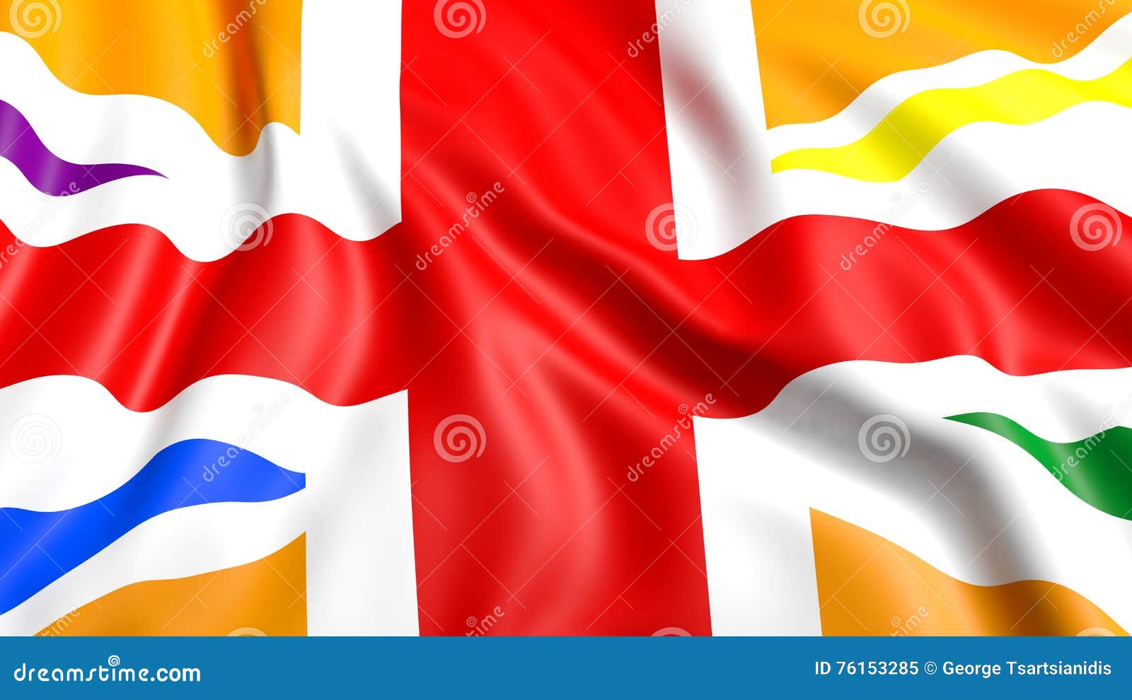 3d Rendering Waving UK Flag with Rainbow Colors Stock Illustration ...