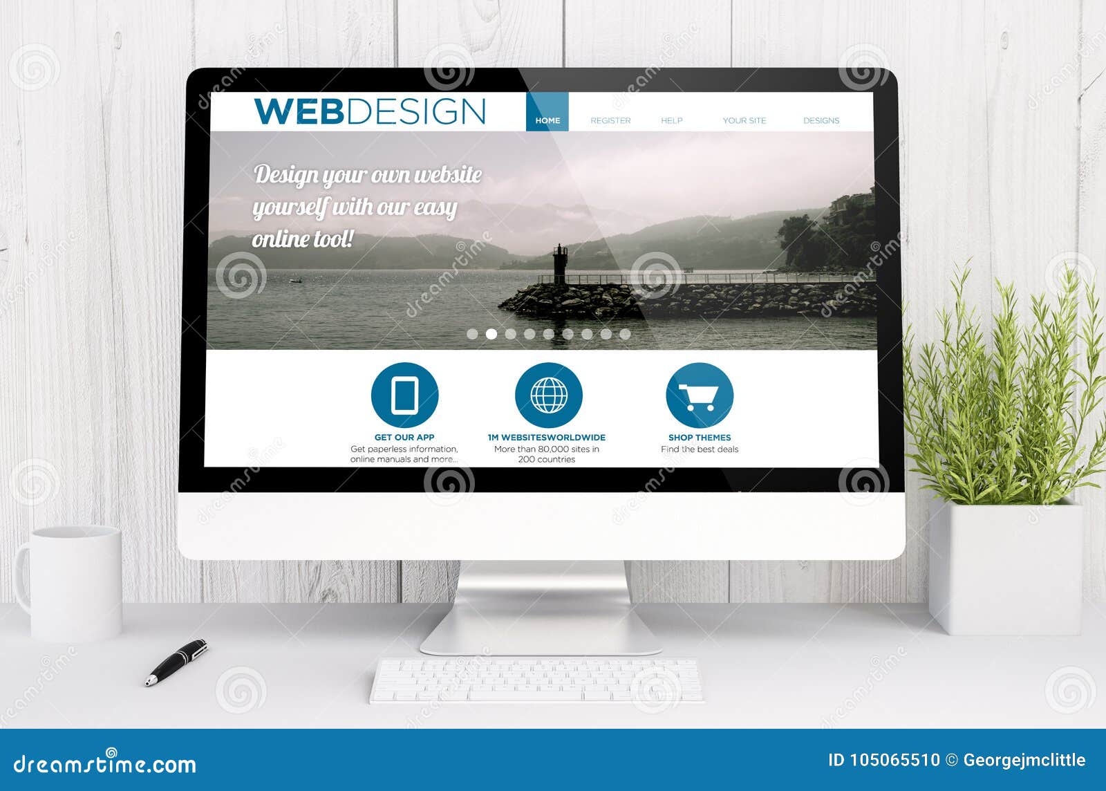 White Workspace with Web Design Template Stock Photo - Image of design ...