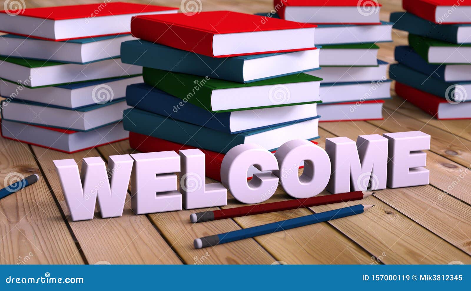 Welcome text and books stock illustration. Illustration of drawing ...
