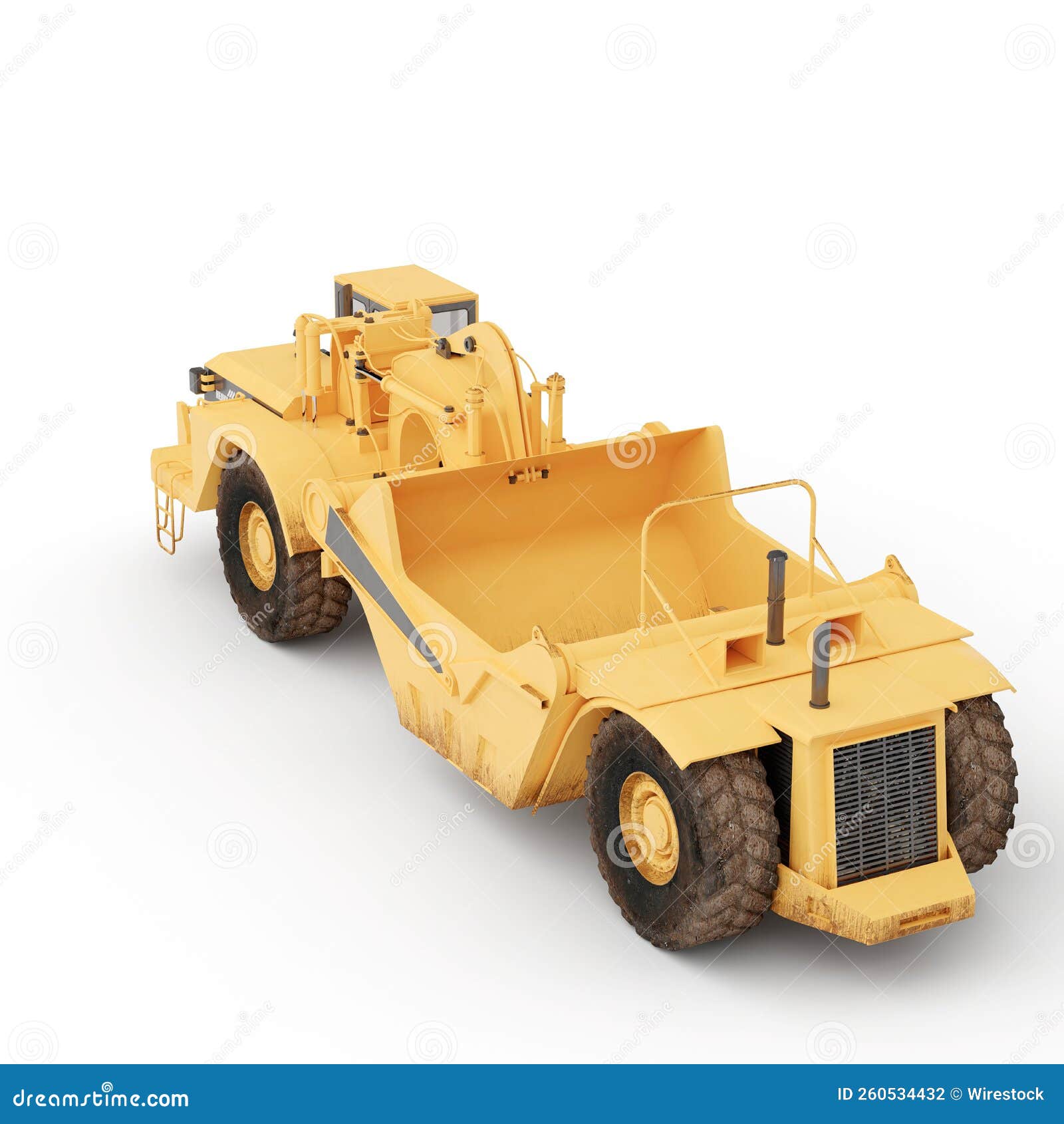 3D Rendering of Wheel Tractor Scraper Isolated in White Background ...