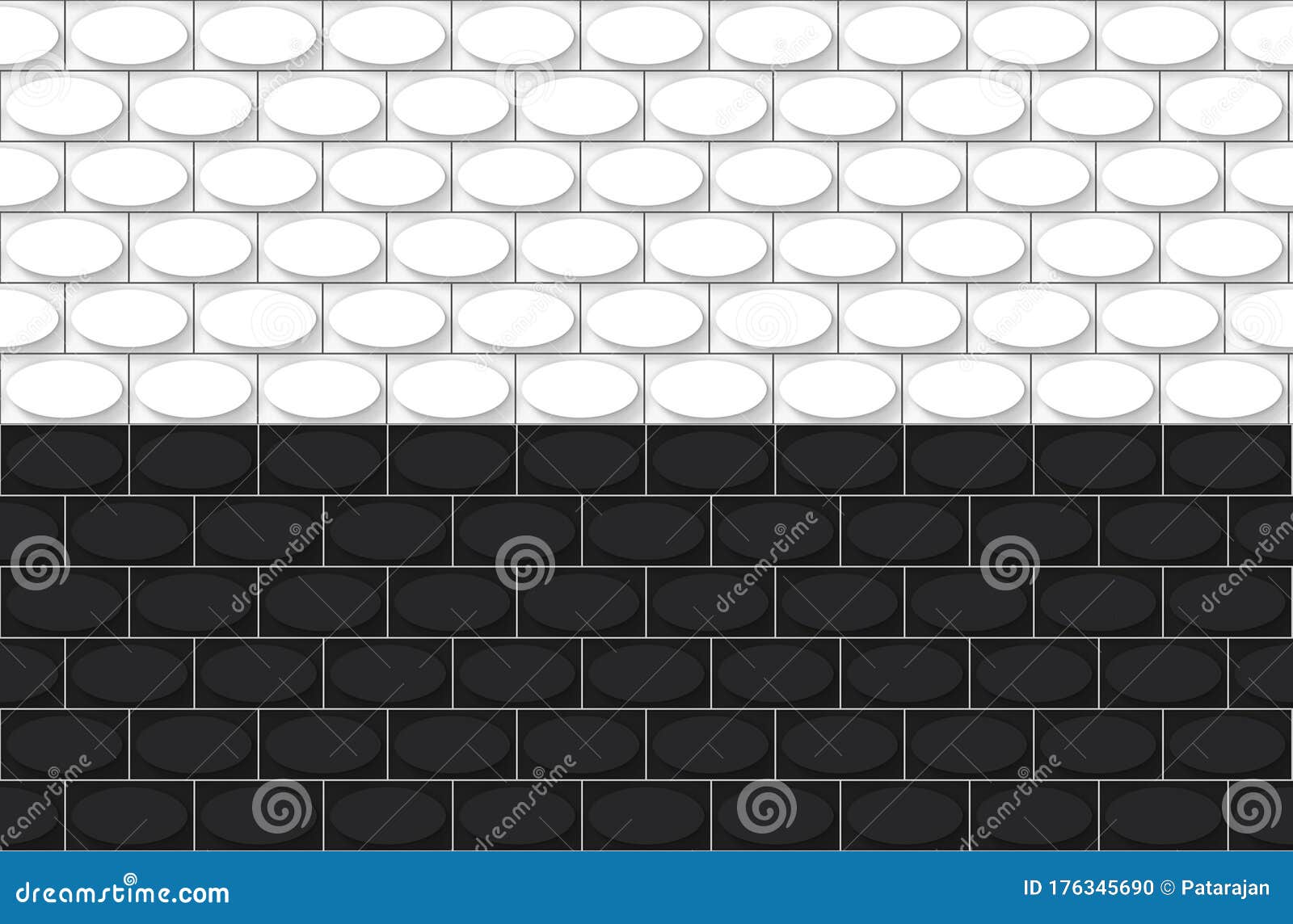 3d Rendering. White and Black Modern Oval Shape Brick Blocks Pattern ...