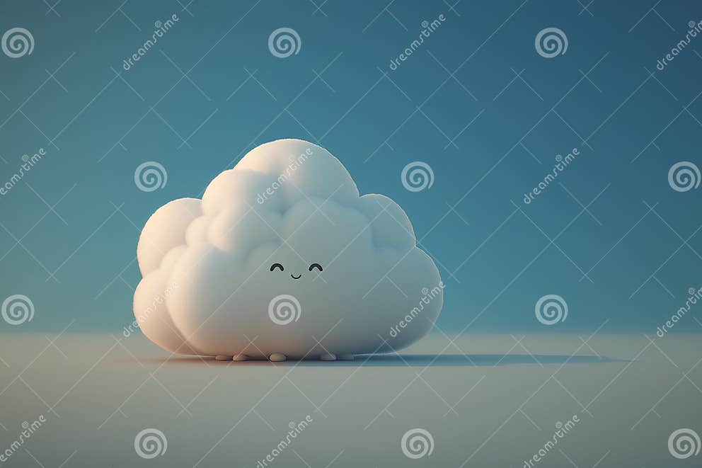 3d Rendering of a White Cloud with a Sad Face on a Blue Background ...