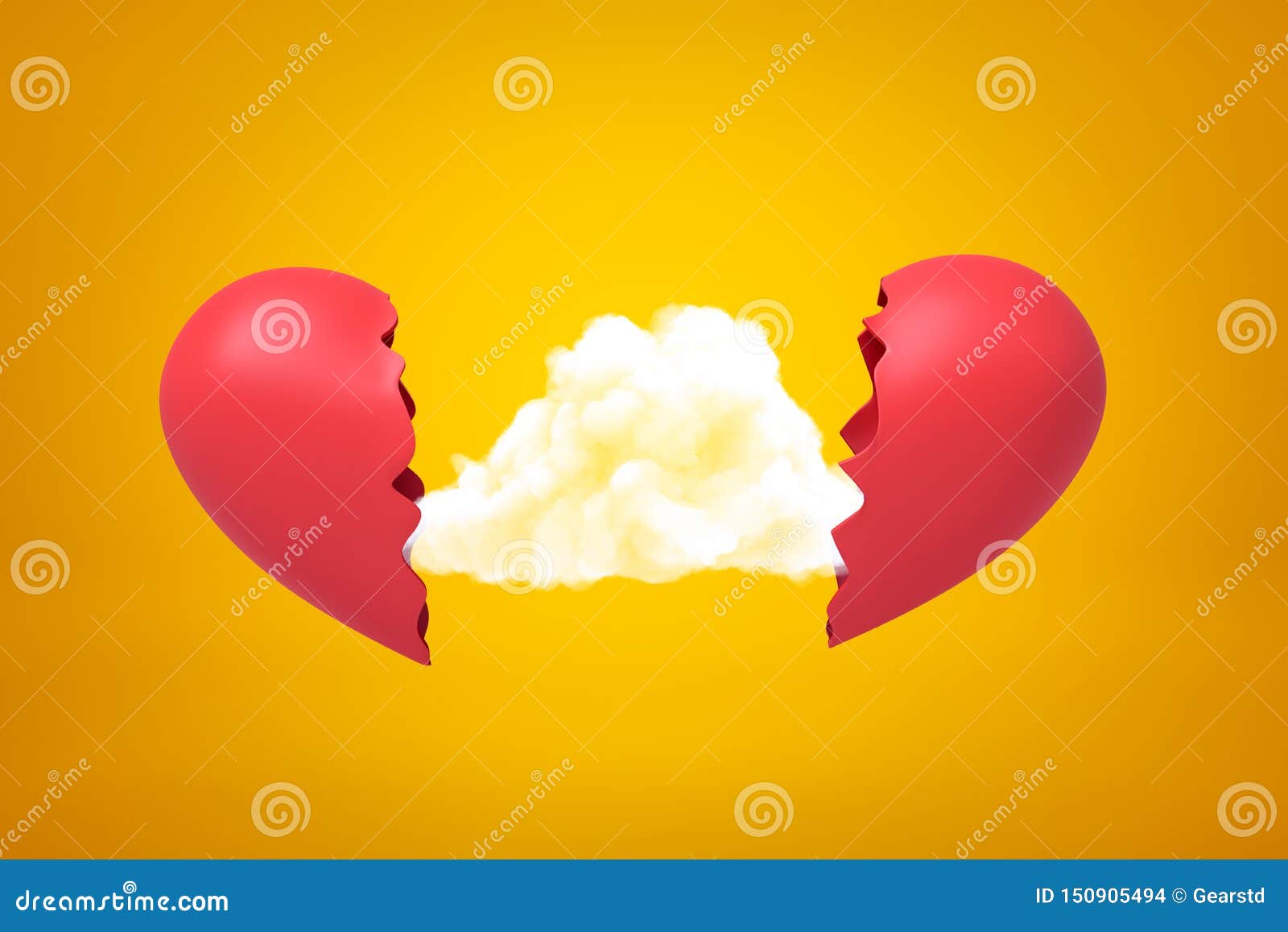 3d Rendering of White Cloud between Two Red Broken Heart Pieces on ...