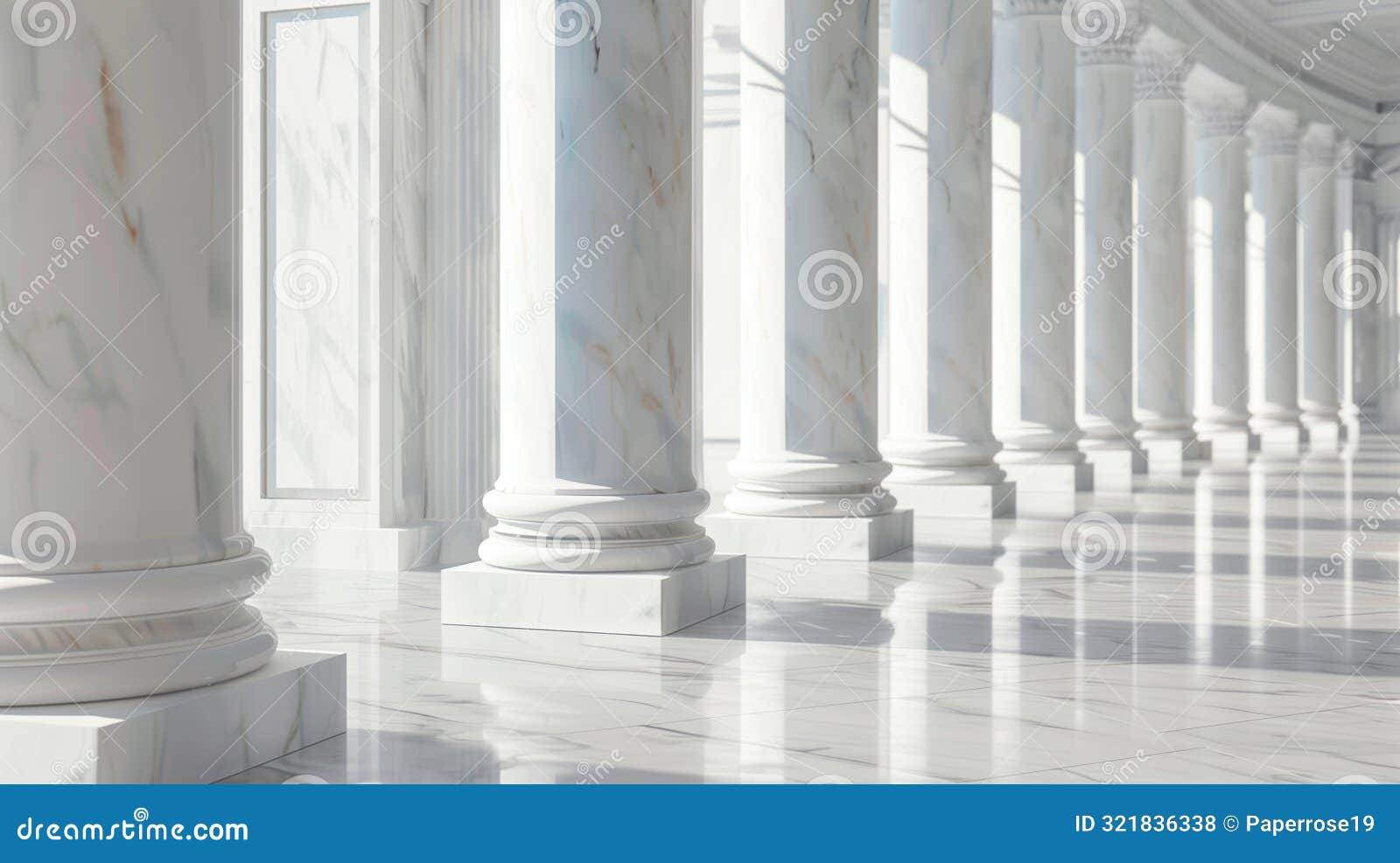 3d Rendering White Corridor Pillars Background Stock Illustration ...