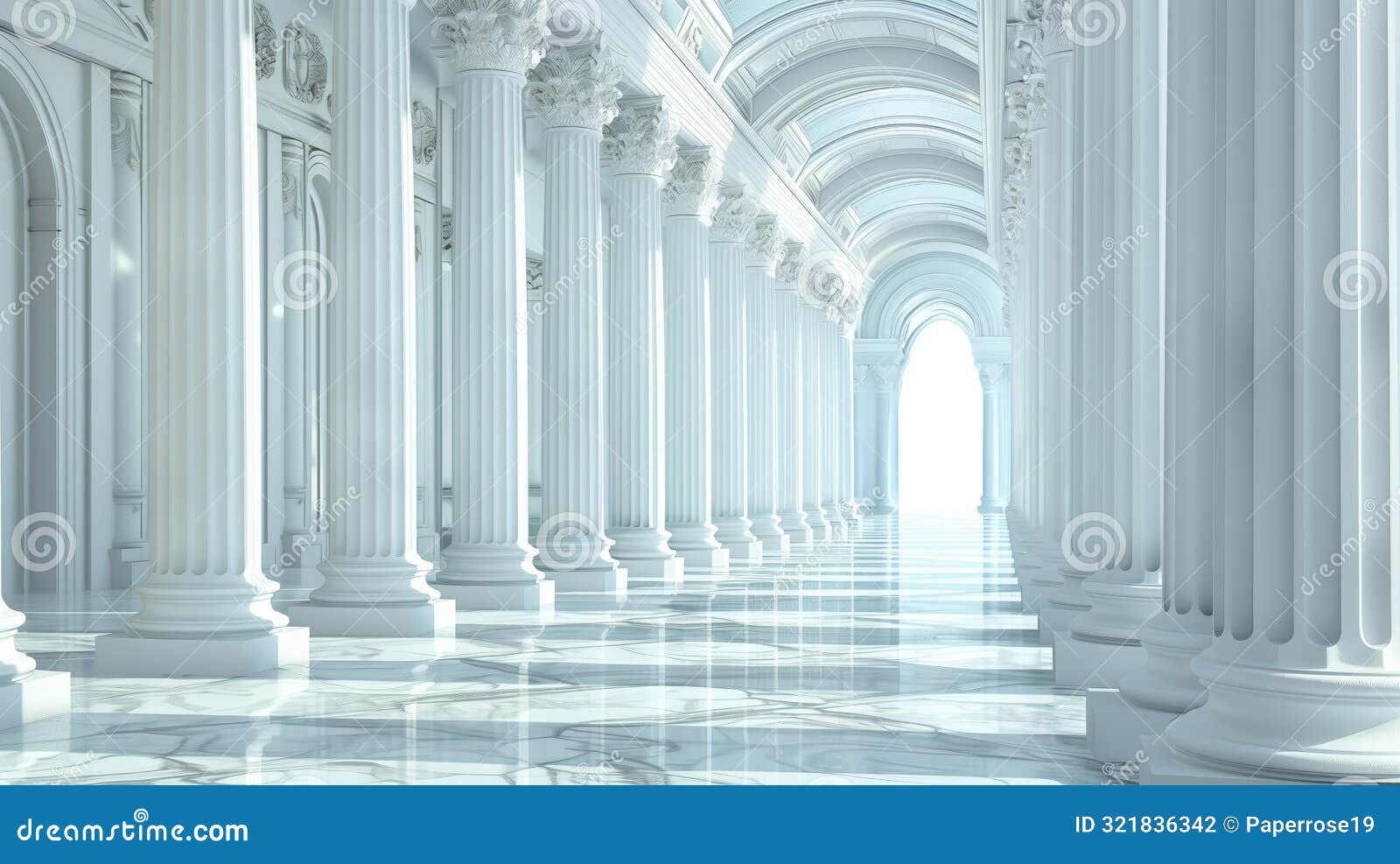 3d Rendering White Corridor Pillars Background Stock Illustration ...