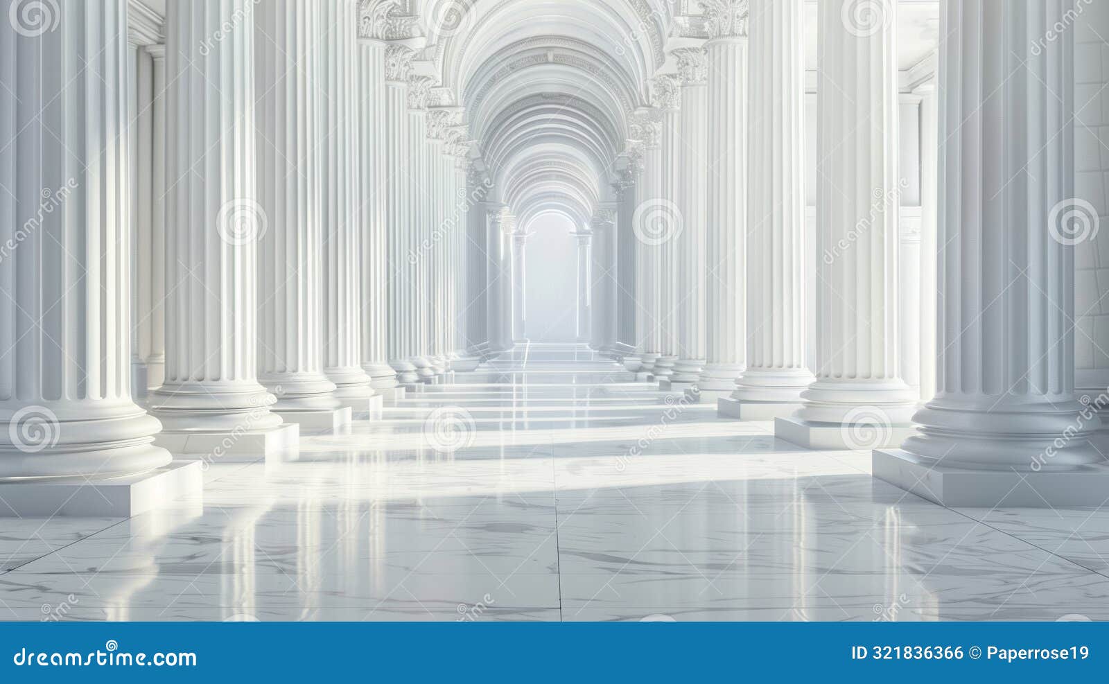 3d Rendering White Corridor Pillars Background Stock Illustration ...