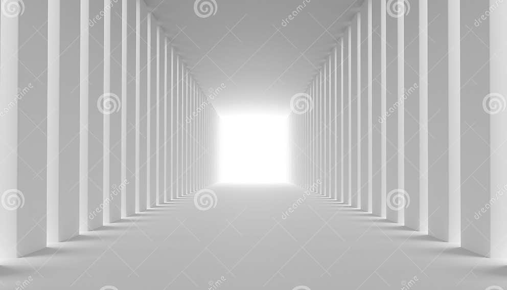 3d Rendering White Corridor Pillars Background Render Stock ...