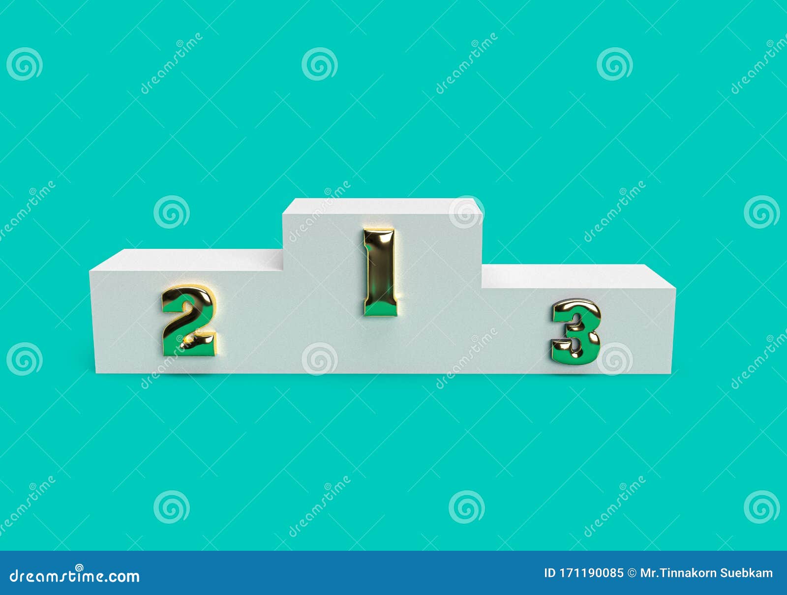 3D Rendering of White Cube Wide Podium with Three Rank Places, Three ...