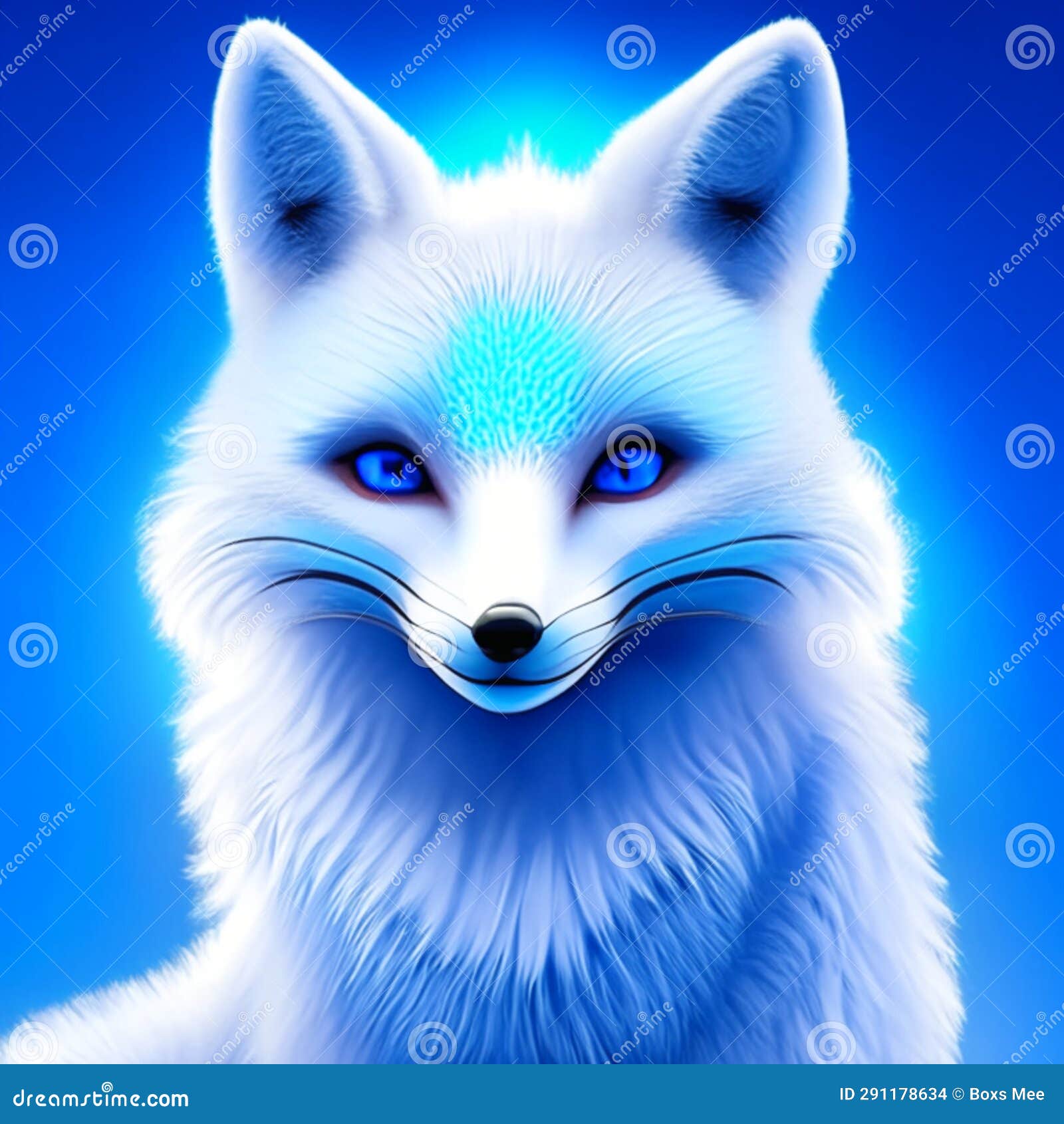 3d Rendering of a White Fox with Blue Eyes on a Blue Background ...
