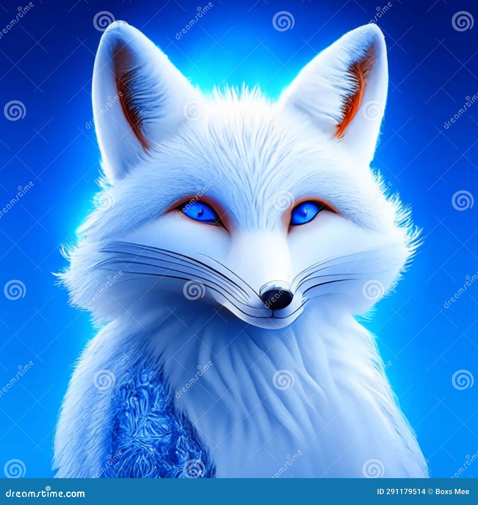 3d Rendering of a White Fox with Blue Eyes on a Blue Background ...