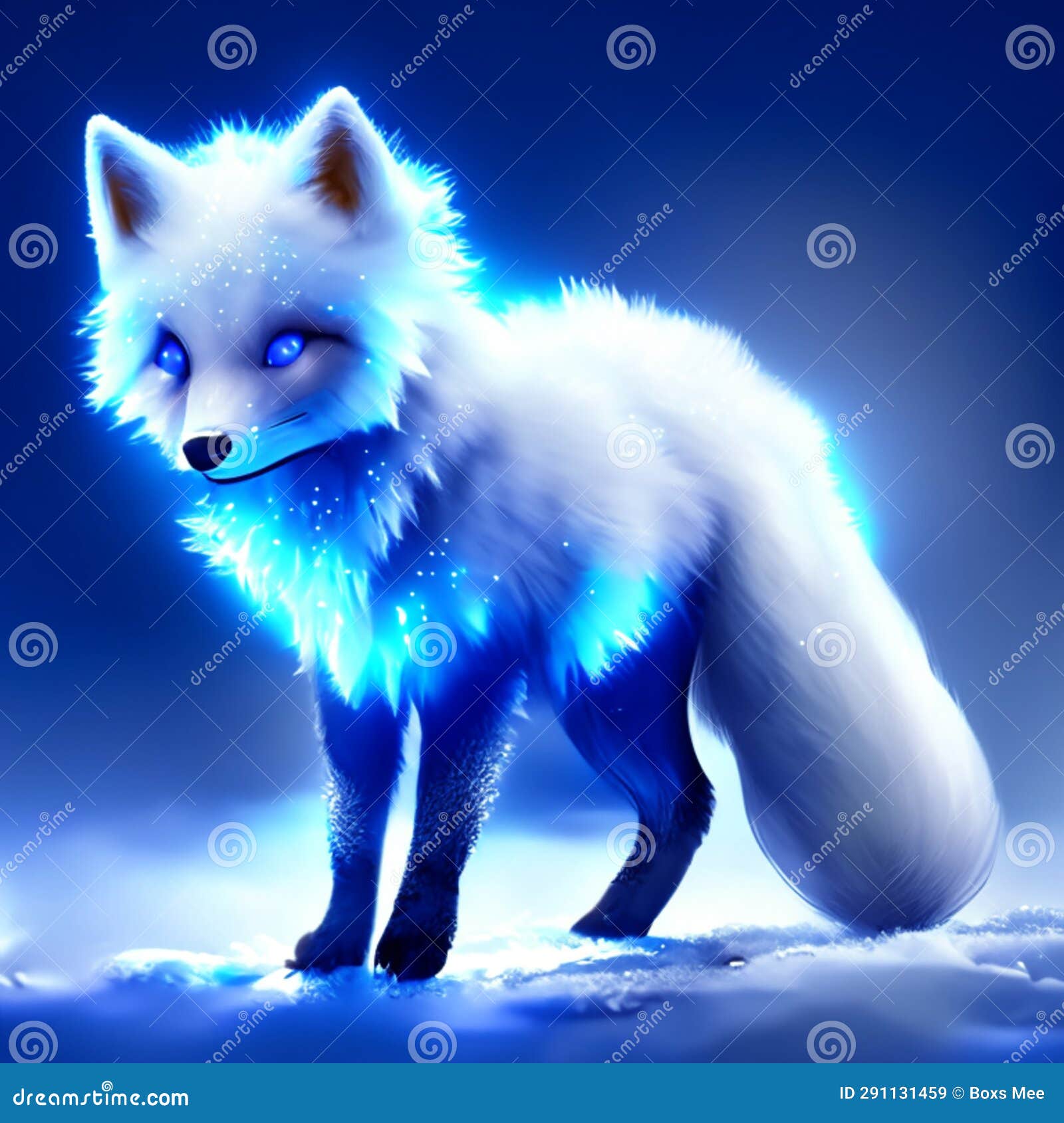 3d Rendering of a White Fox with Blue Lights on a Blue Background ...