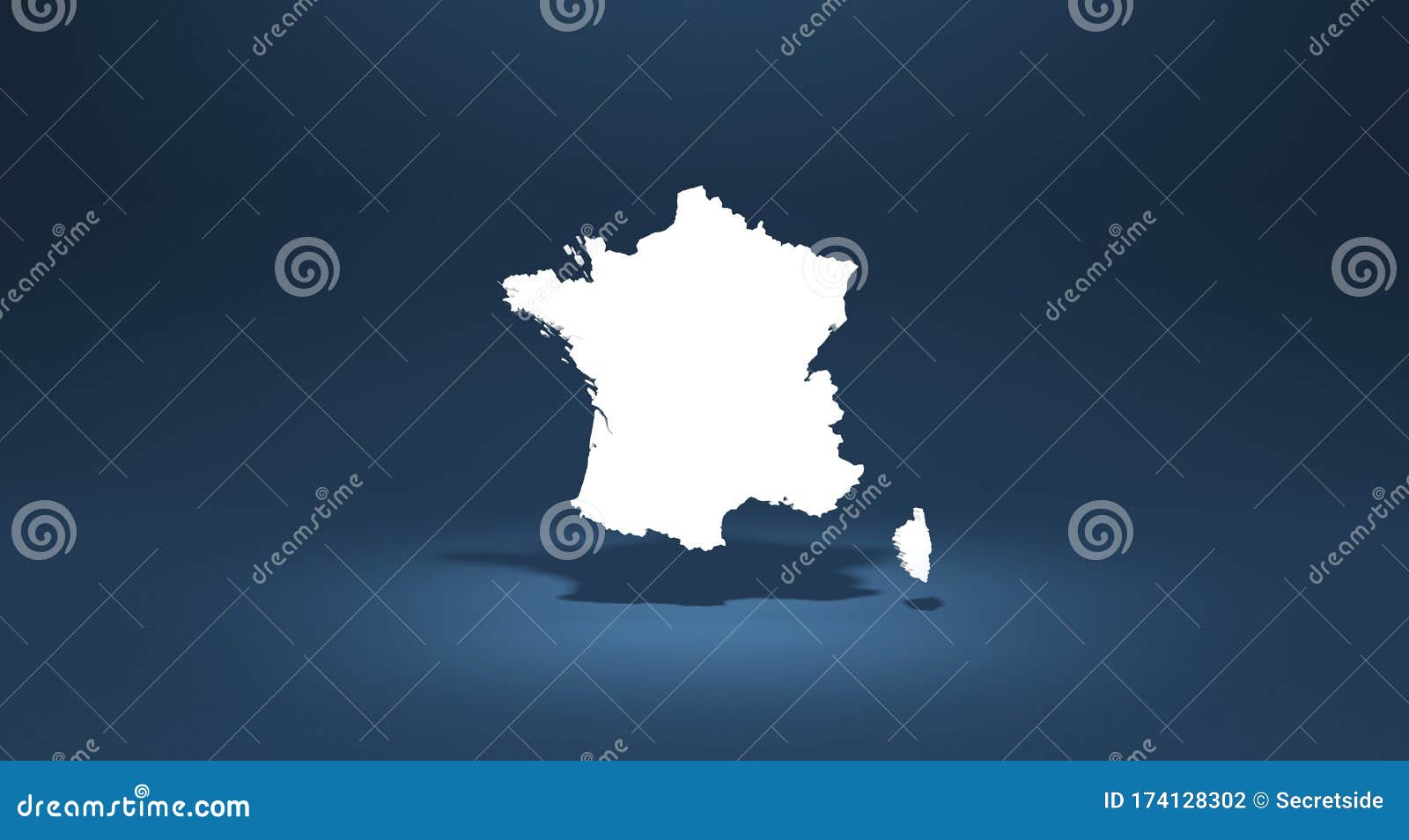 3D Rendering French Map on Blue Background Stock Illustration ...
