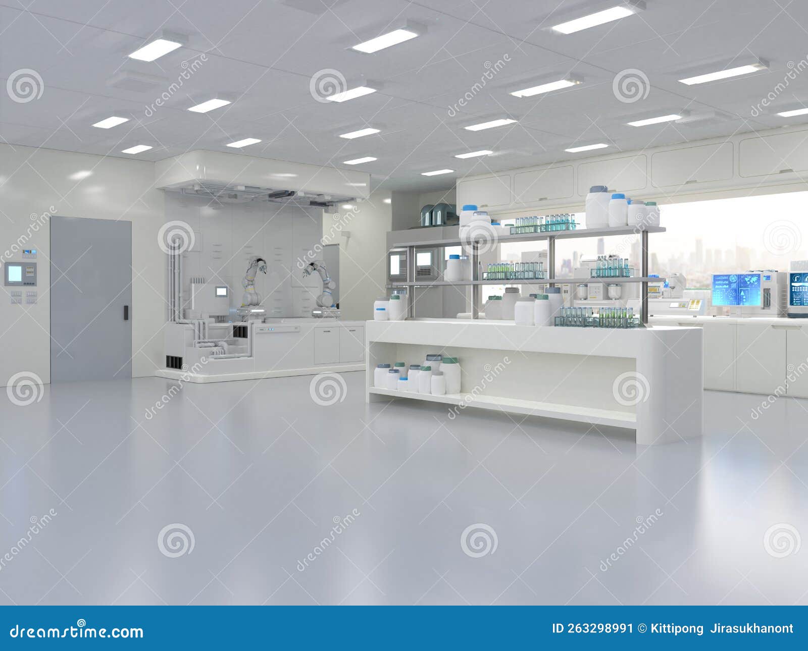 White Futuristic Laboratory Interior in Semiconductor Manufacturing ...