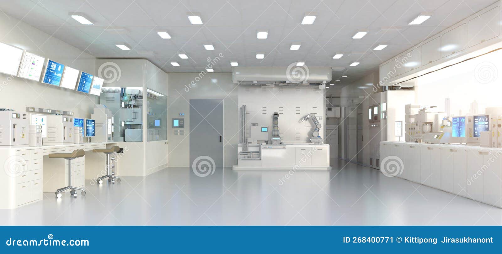 White Futuristic Laboratory Interior in Semiconductor Manufacturing ...