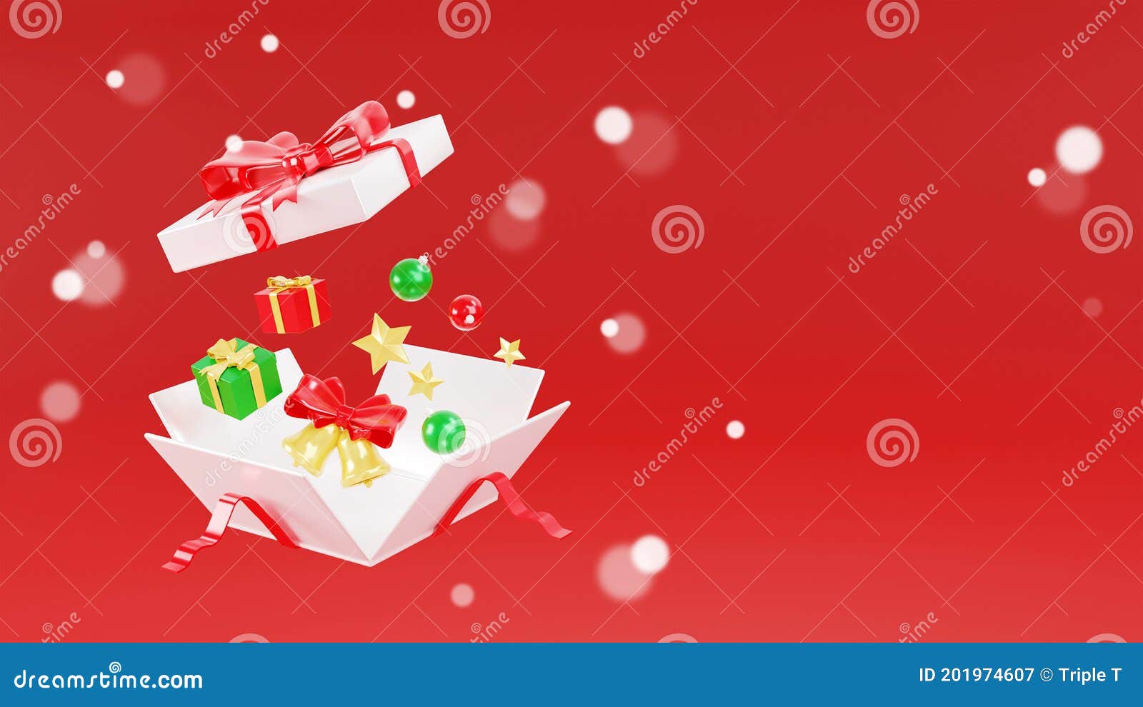 3d Rendering of White Gift Box Bomb with Christmas Decorations Stock ...
