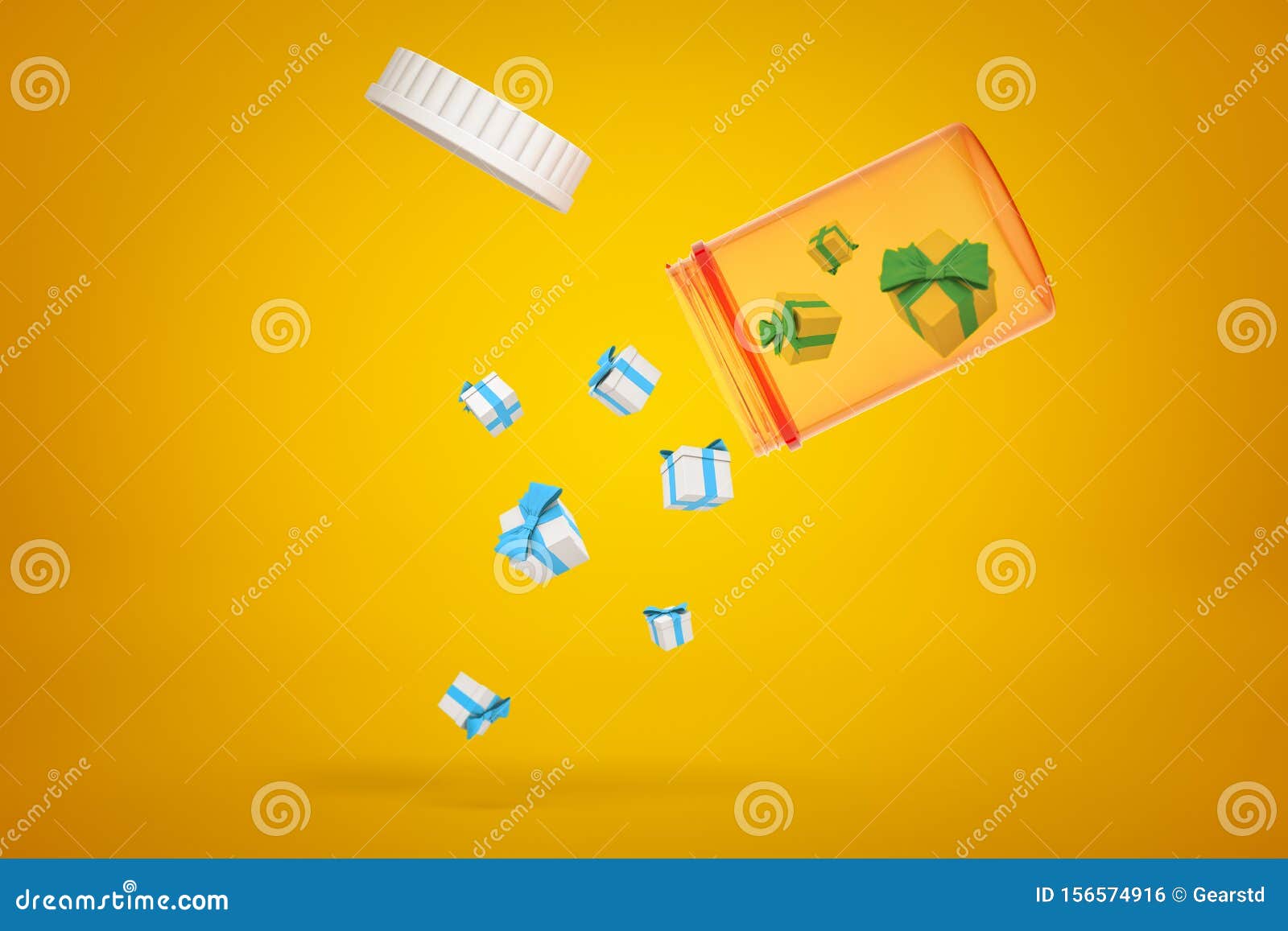 3d Rendering of White Gift Boxes with Blue Ribbons Falling from a ...