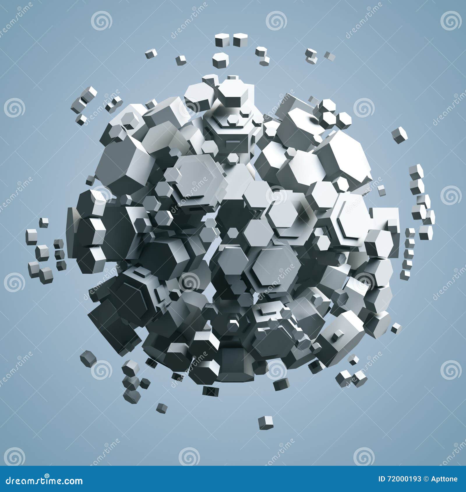 3D Rendering of White Hexagonal Prism. Sci-fi Background. Abstract ...
