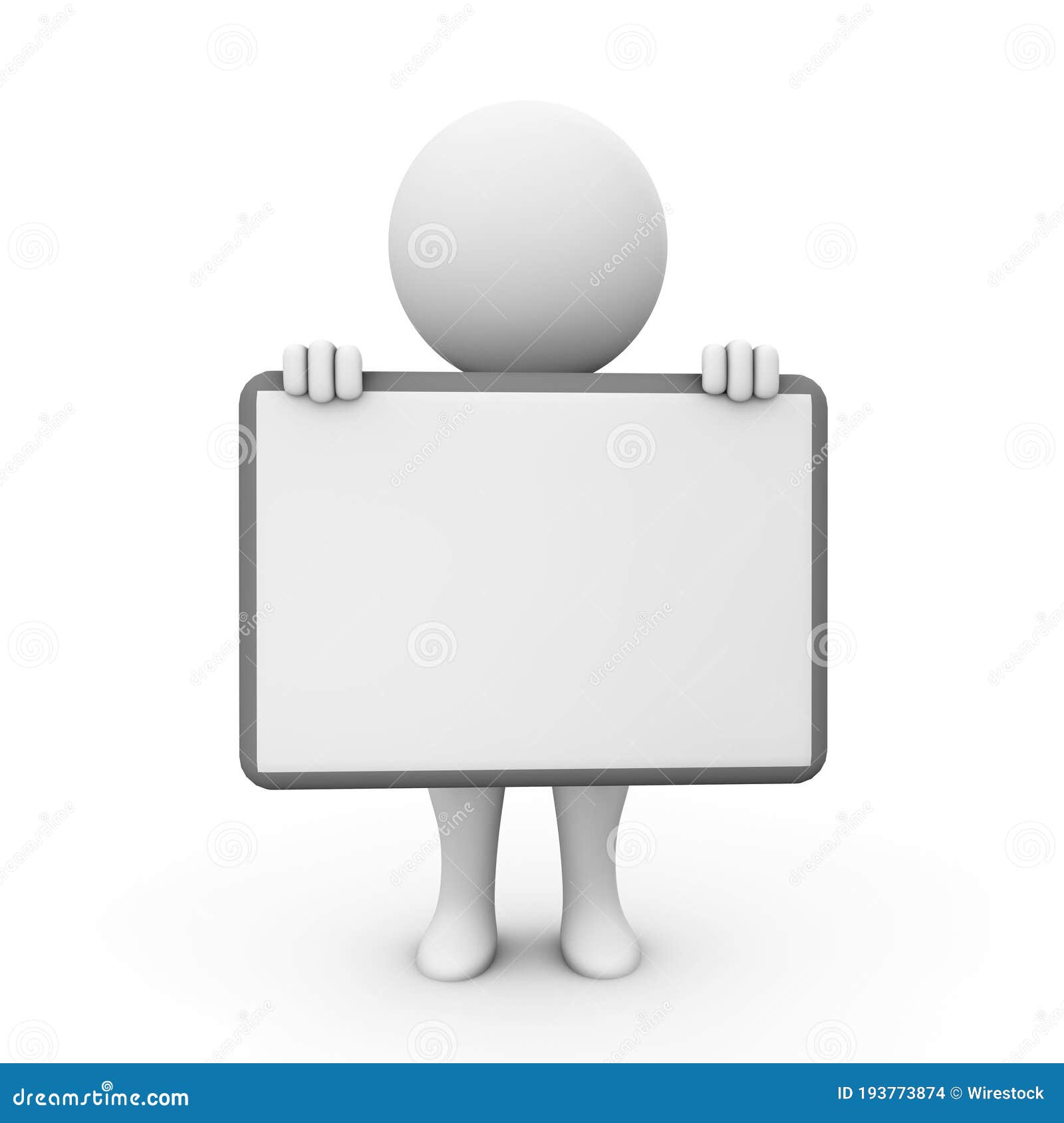 3D Rendering of a White Human Figure Holding a Whiteboard with Space ...