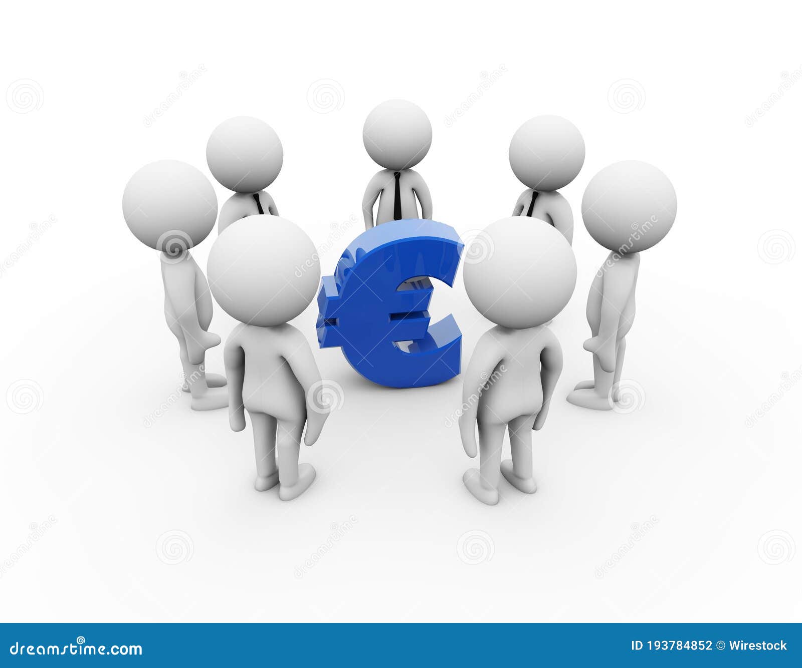 3D Rendering of White Human Figures and Blue Euro Symbol on the Center ...