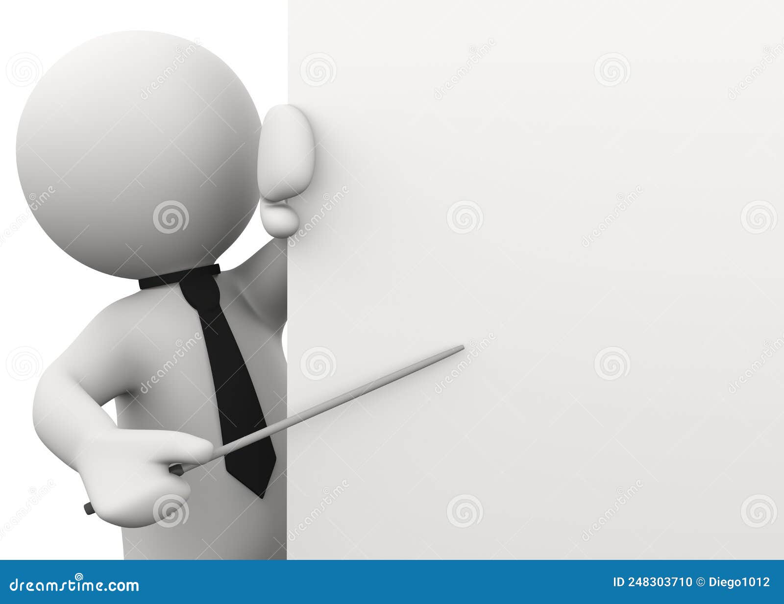 3d Rendering White Man Pointing on the Signboard Stock Illustration ...