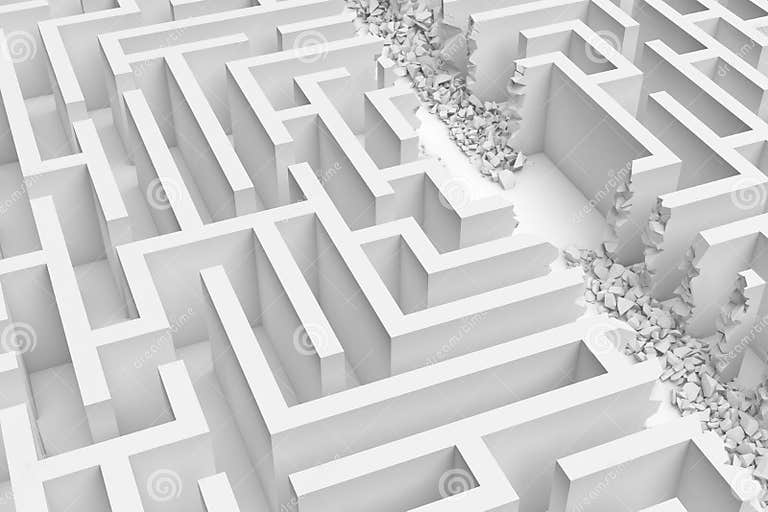 3d Rendering of a White Maze in Front Bottom View Cut in Straight Line ...