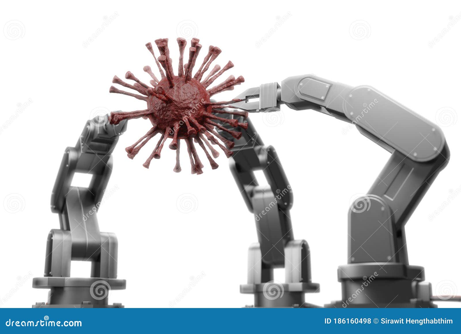 3d Rendering White Mechanical Robotic Arm with Red Virus on White ...