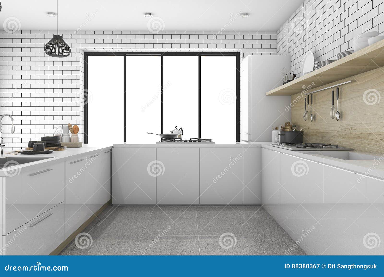 3d Rendering White Minimal Kitchen with Scandinavian Style Stock ...