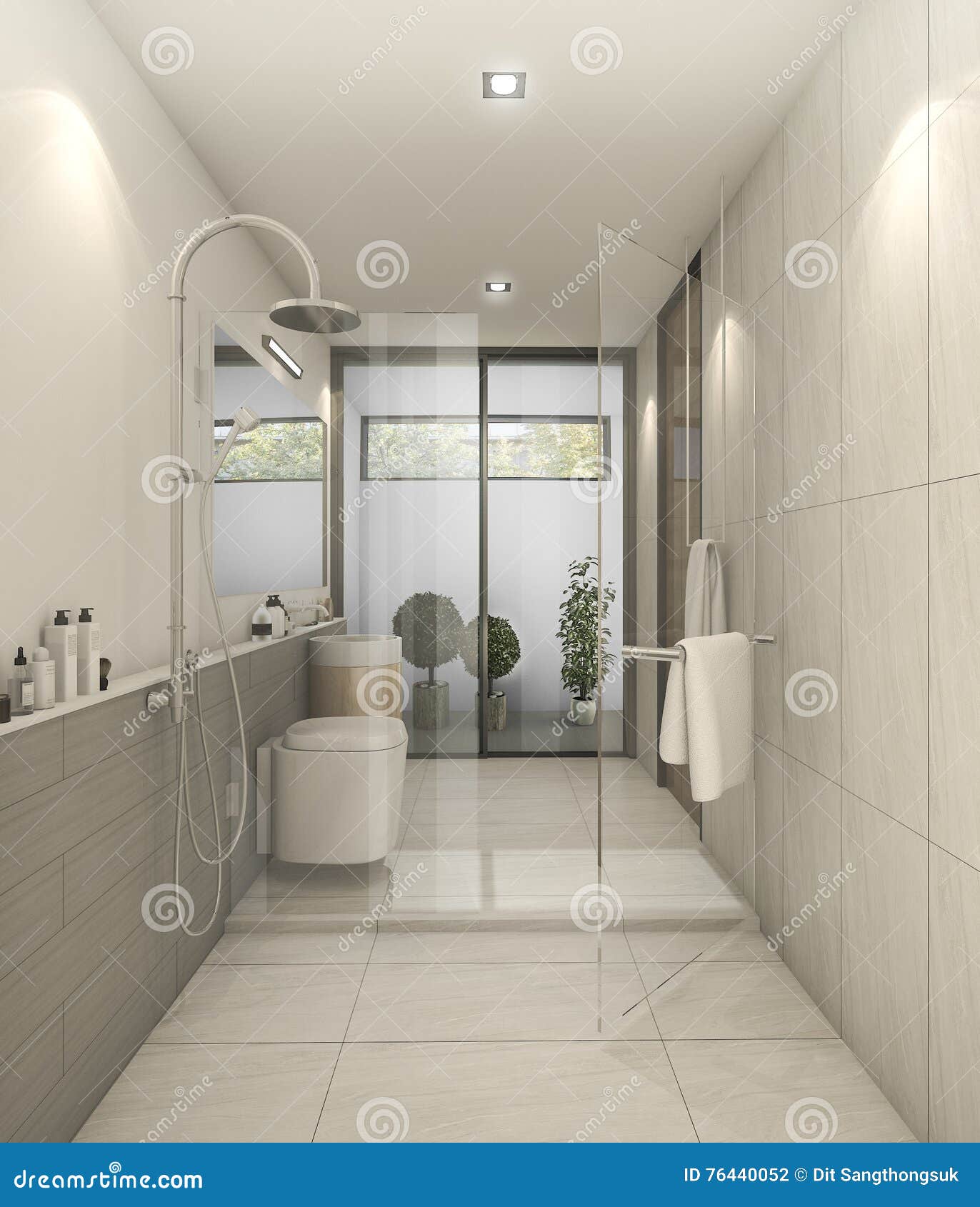 3d Rendering White Nice Modern Restroom with Good Decoration Stock ...