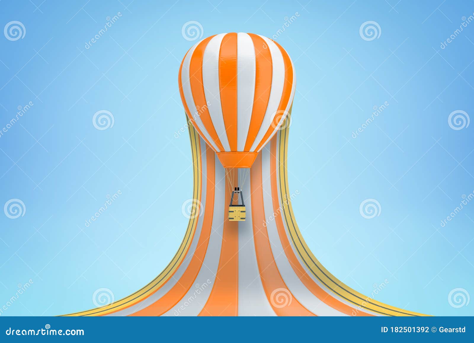 3d Rendering of White Orange Hot Air Balloon on Blue Background Stock ...