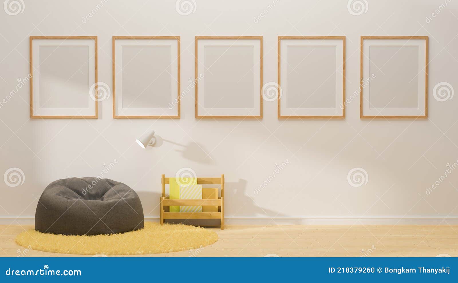 3D Rendering, White Reading Corner Interior Design with Mock-up Frames ...