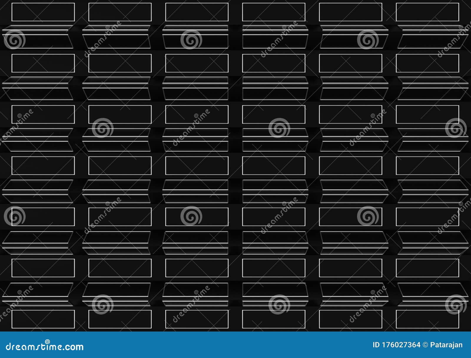 3d Rendering. White Rectangle Shape Pattern on Black Background Stock ...