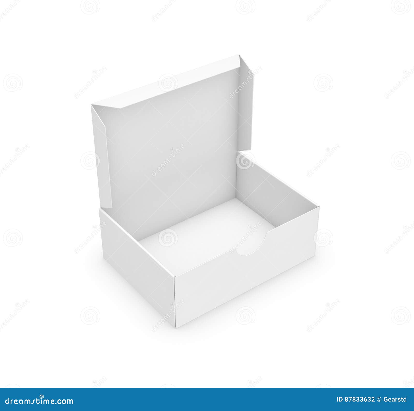 3d Rendering of a White Rectangular Box with an Opened Attached Lid on ...