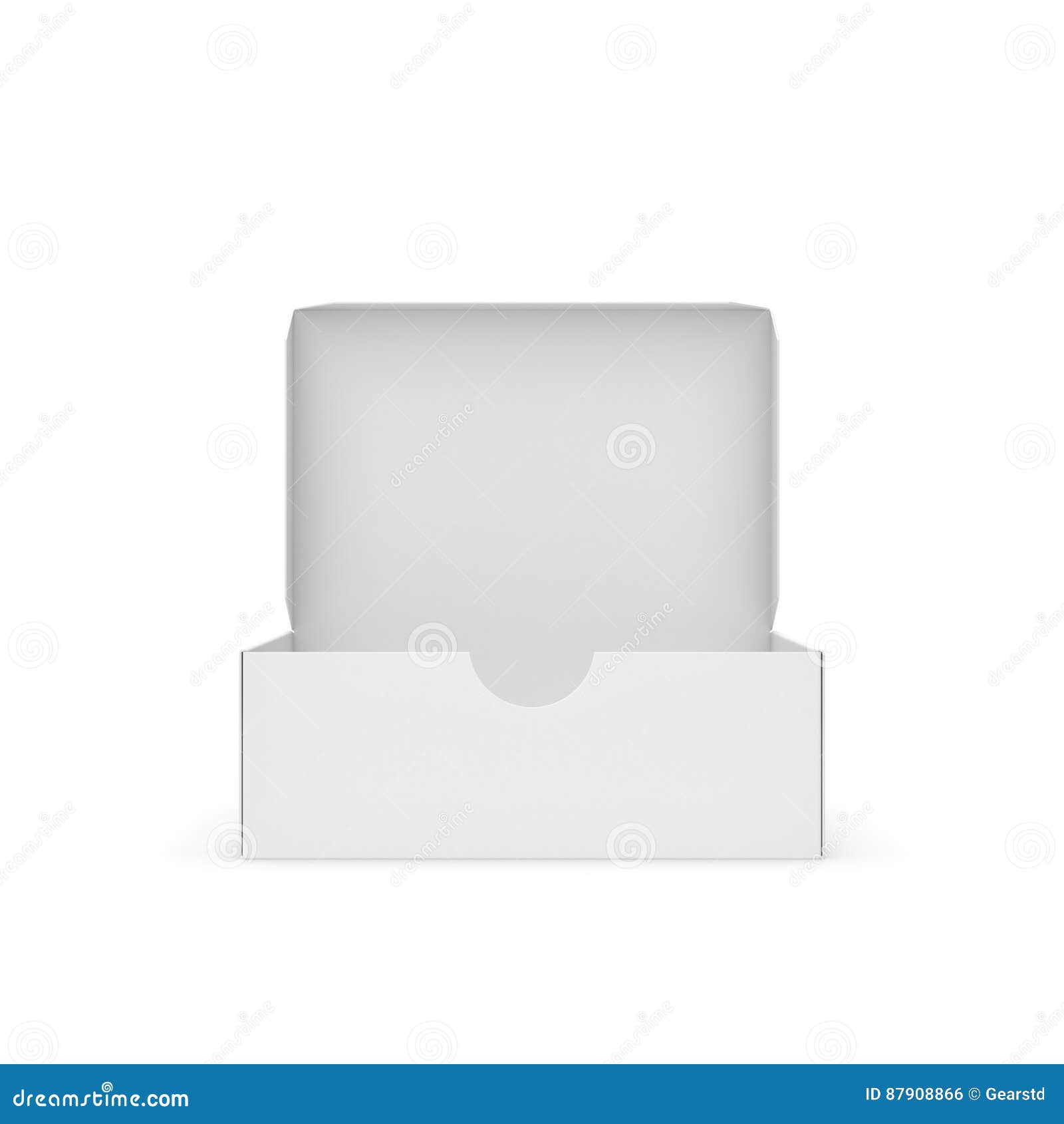 3d Rendering of a White Rectangular Box with an Opened Attached Lid on ...