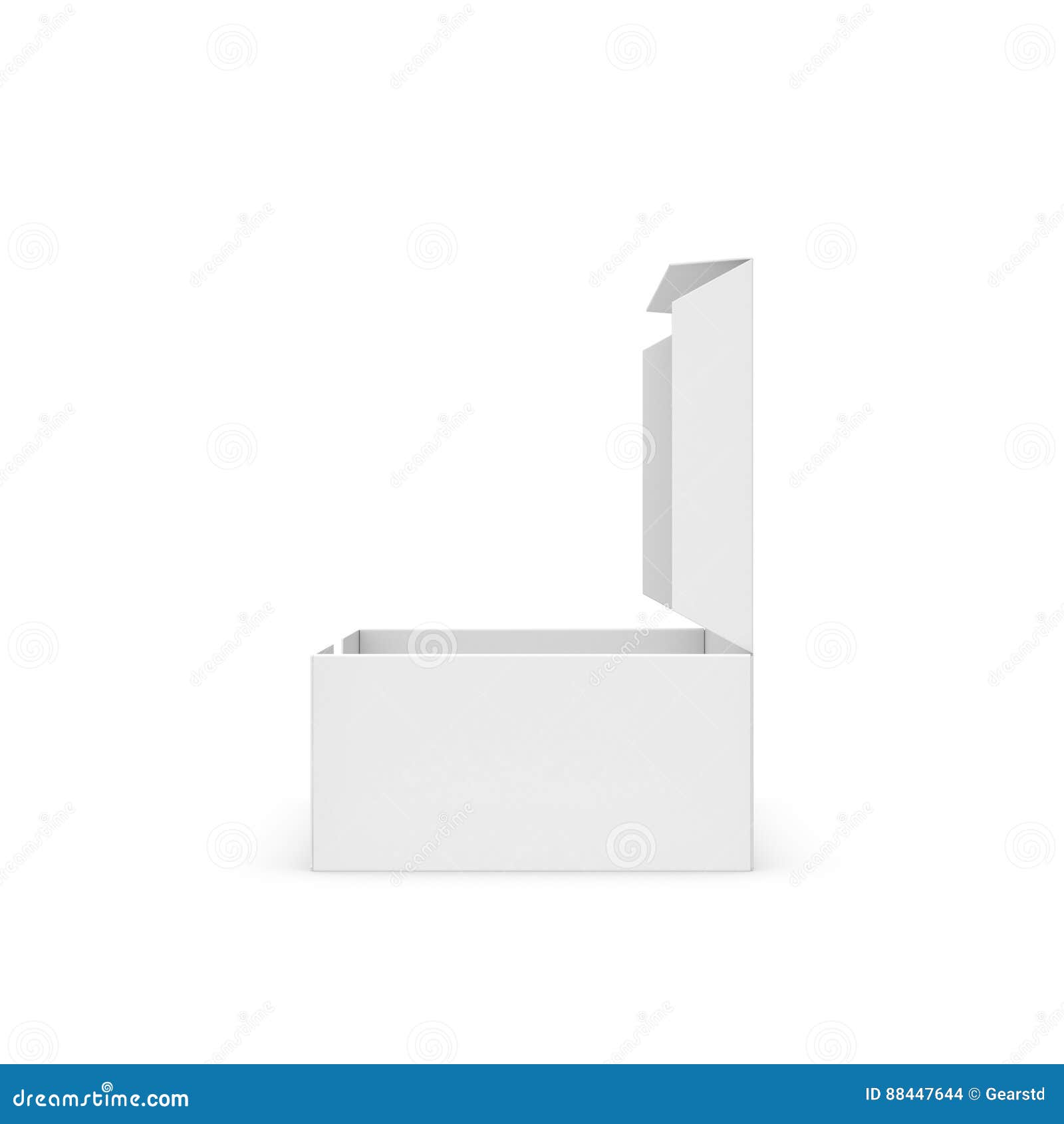 3d Rendering of a White Rectangular Box with an Opened Attached Lid on ...