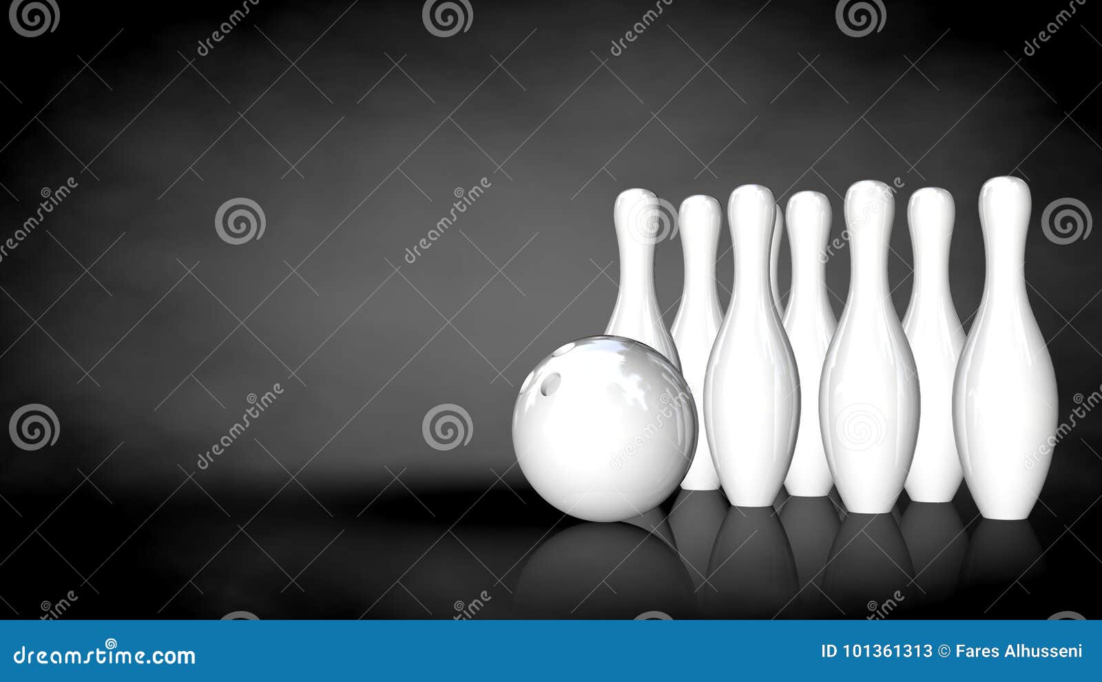 3d Rendering of a White Reflective Bowling Set on a Dark Background ...