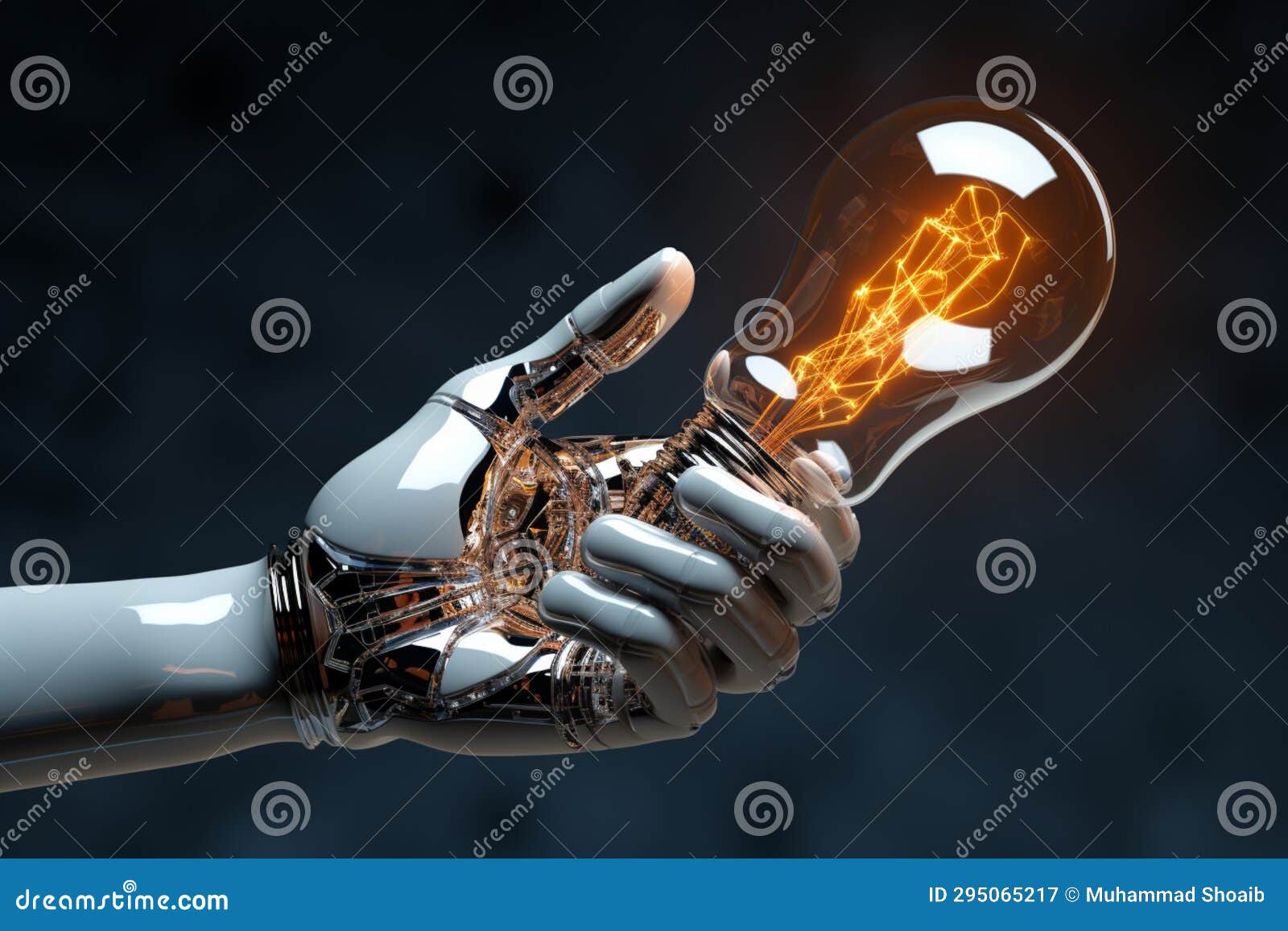 3D Rendering White Robot Hand Powers a Light Bulb, a Creative Tech ...