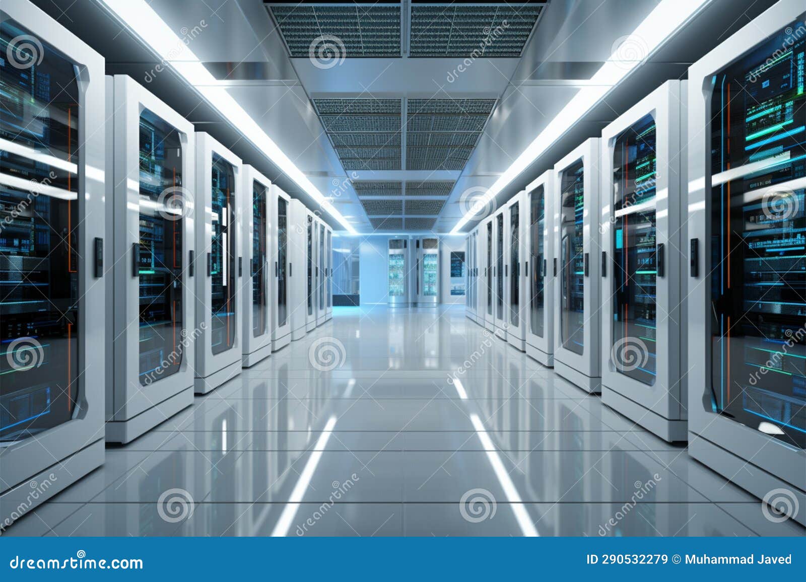 3D Rendering of a White Server Room with Computer Storage Systems Stock ...